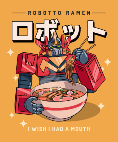 Placeit - T-Shirt Design Template Featuring a Character Eating Ramen
