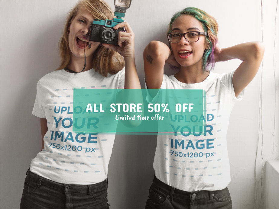 Placeit - Facebook Ad - Two Girlfriends Wearing T-Shirts While Taking a ...