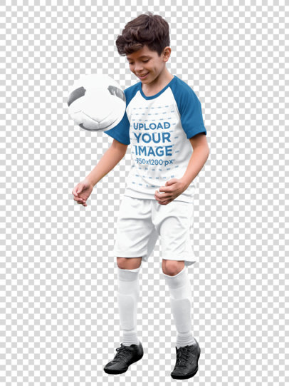 Placeit - Custom Soccer Jerseys - Kid Holding the Ball While SItting Down