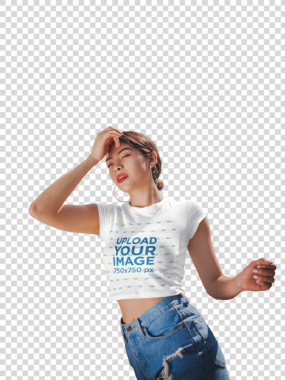 Placeit - Transparent Mockup of a Woman with a Crop Top Tee Listening ...