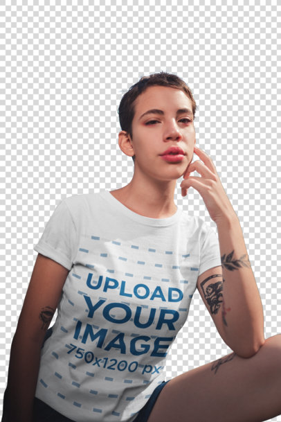 Placeit - Tee Mockup Featuring an Alternative Young Woman Sitting on ...