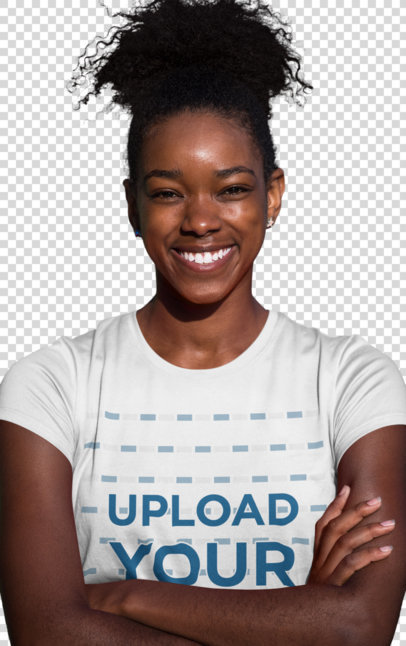 Placeit - Mockup of a Smiling Woman Wearing a Round Neck Tee