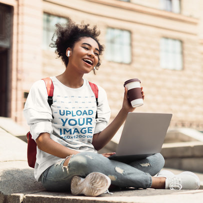 Placeit - Mockup of a College Woman Student Wearing a Sweatshirt While ...