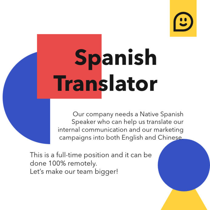 Placeit - Instagram Post Creator for an Open Spanish Translator Vacancy
