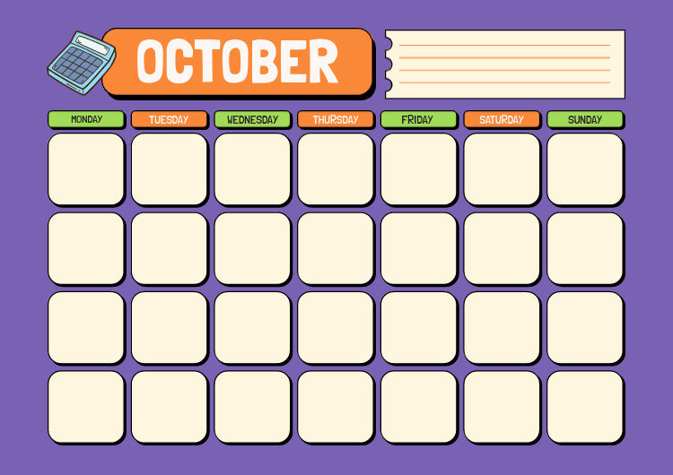 Placeit - Monthly Calendar Design Template with a Colorful Layout