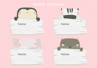 Placeit - Name Tag Sticker Maker with Animals Hiding Behind Tree Logs