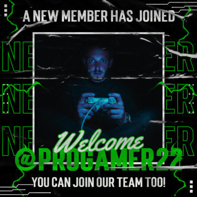 Placeit - Instagram Post Maker Featuring a New Member Gaming Announcement