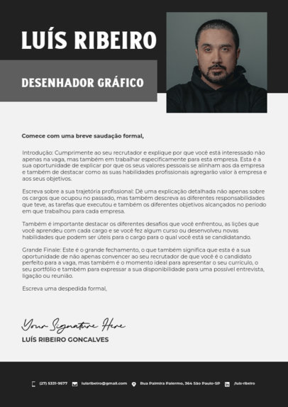 Placeit - LinkedIn Cover Letter Generator for a Freelance Photographer