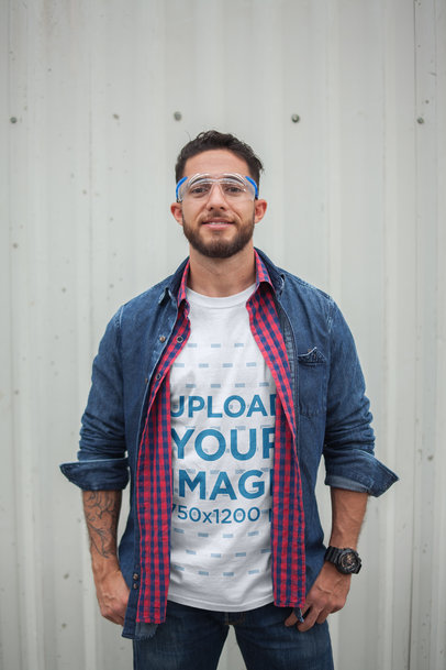 Placeit - Transparent Supervisor Wearing a T-Shirt Mockup at the Warehouse