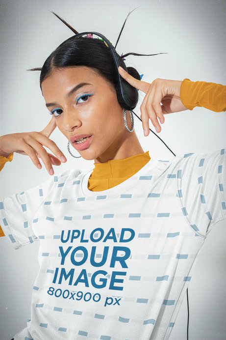 Placeit - Jersey Mockup Featuring a Woman With a Y2K-Themed Look
