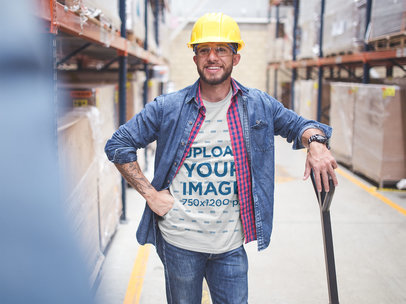 Placeit - Industrial Worker Wearing a T-Shirt Mockup