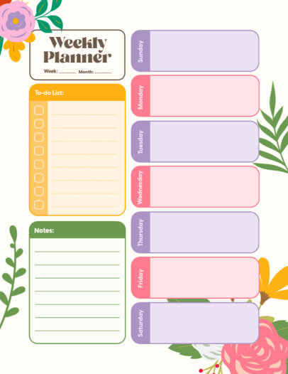 Placeit - Planner Generator for Weekly Plan Activities With Flower Graphics