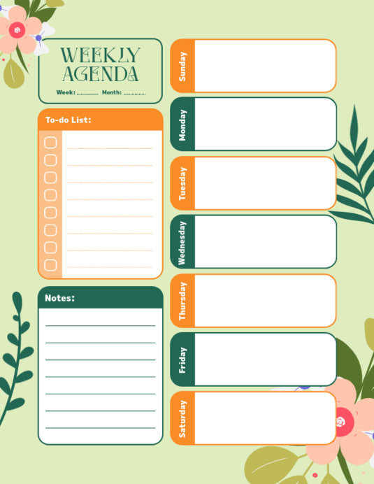 Placeit - Floral-Themed Planner Generator for a Weekly Agenda
