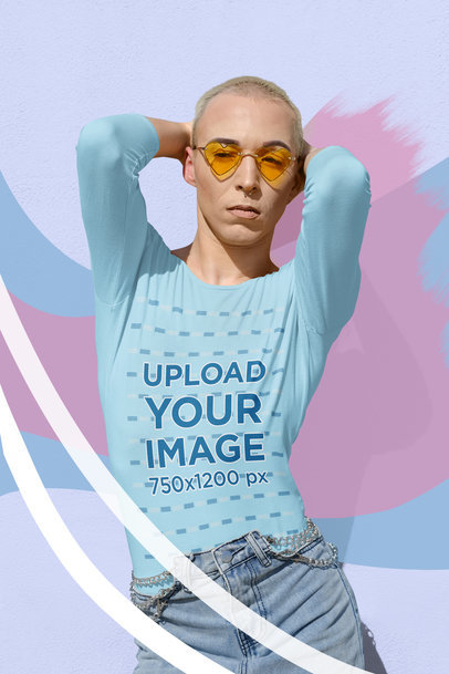 Placeit - Round-Neck Tee Mockup of a Non-Binary Person with a Beard and ...