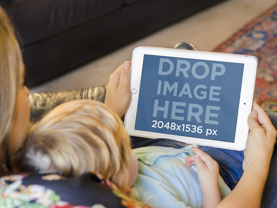 Placeit - iPad Mockup Featuring a Mom and Her Baby Boy