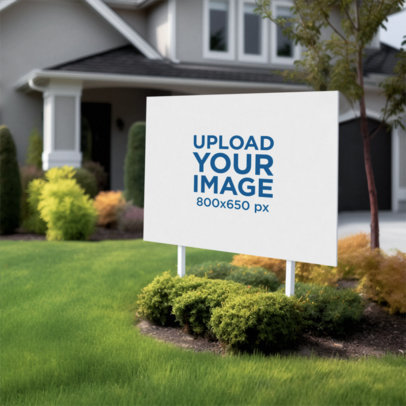 Placeit - Mockup of an AI-Created Real Estate Sign Stuck on Front Yard