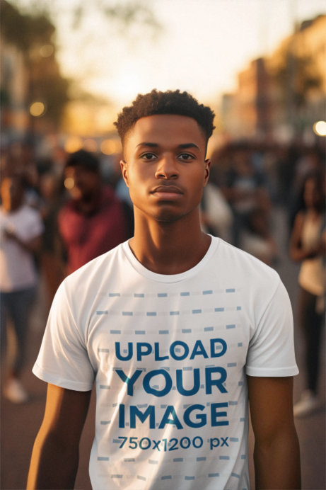 Placeit - Powerful Mockup of an AI-Generated Man Wearing a T-Shirt in a ...