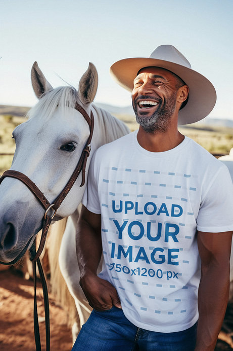 Placeit - Western-Themed T-Shirt Mockup Featuring a Happy Cowboy with a ...