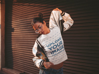 Placeit - T-Shirt Mockup of a Woman Holding Out Her Arms