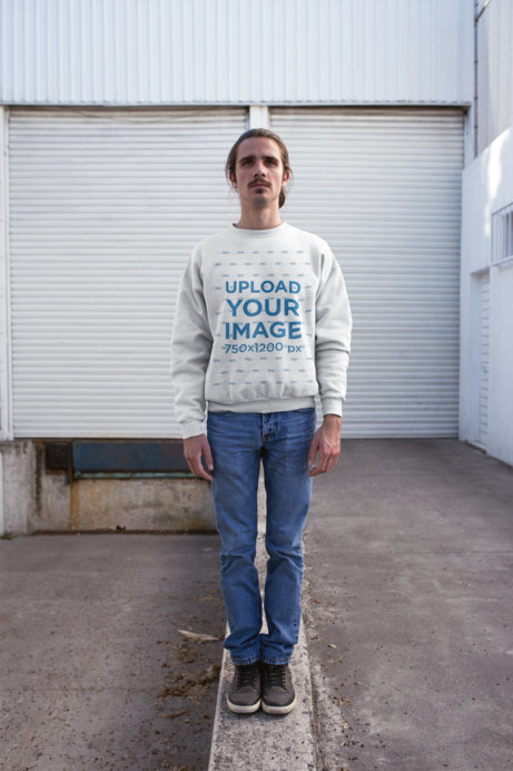 Placeit - Sweatshirt Mockup of a Man Standing on a Thick Ledge