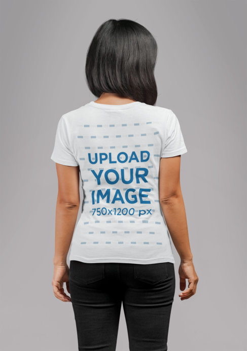 Placeit - Back View T-Shirt Mockup Featuring a Woman in a Studio