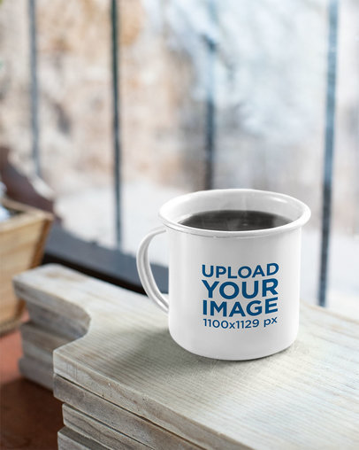 Placeit - Mockup of a 12 Oz Enamel Mug with Warm Coffee