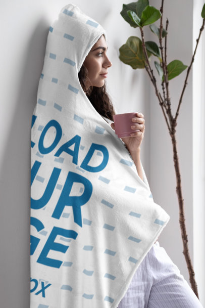 Placeit - Hooded Fleece Blanket Mockup of a Woman in Her Room