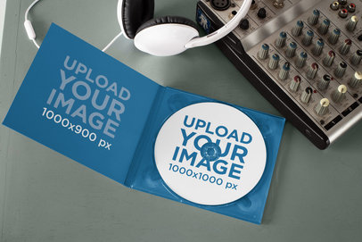 Placeit - Mockup Featuring an Open Digipak and a CD