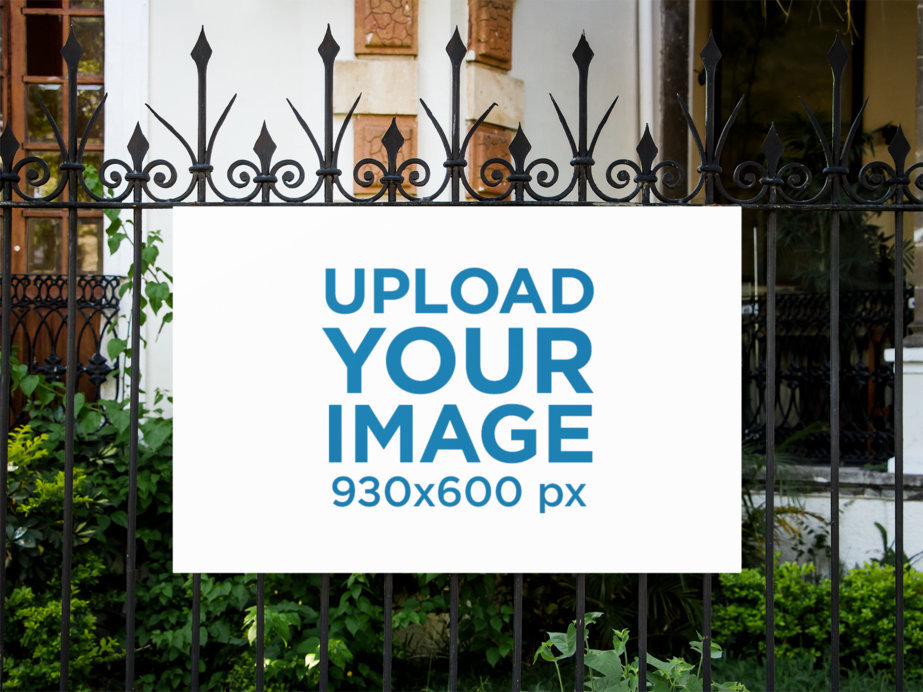 Placeit - Banner Mockup Hanging From a Metallic Fence