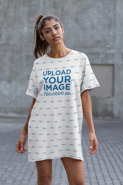 Placeit - Mockup of a Woman in a Shift Dress Walking in the Railroads