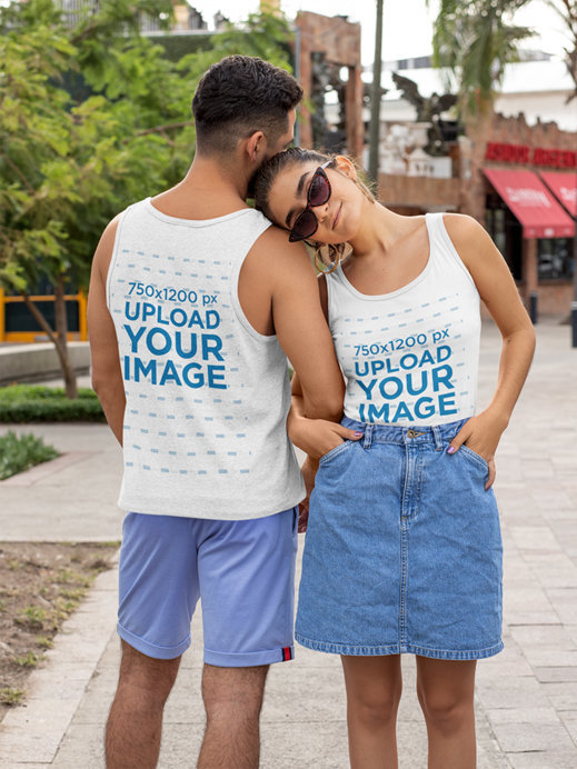 Placeit - Both Sides Mockup of a Couple Wearing Tank Tops