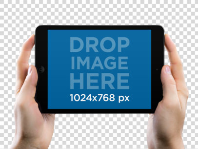 Placeit - Mockup of a White iPad Mini Held with Both Hands in Landscape ...