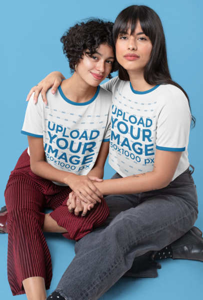 Placeit - Mockup of Two Cool Women Wearing a Tank Top and a Ringer Tee