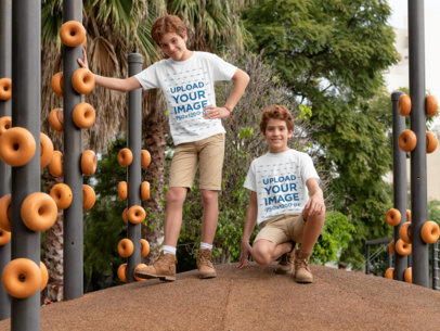 Placeit - T-Shirt Mockup of Identical Twins Wearing Matching Outfits