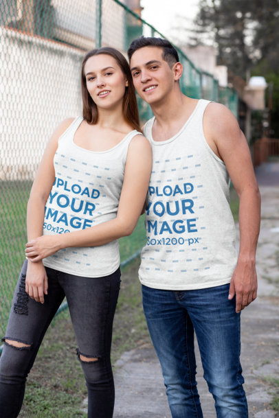 Placeit - Tank Top Mockup Featuring a Romantic Couple in a Picnic