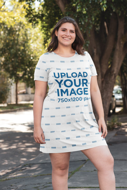 Placeit - Shift Dress Mockup Featuring a Woman Posing on a Concrete ...