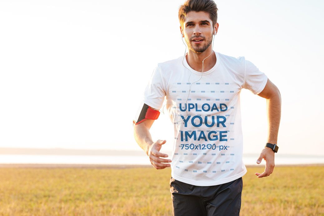 Placeit - Mockup Featuring a Man Running with an Activewear T-Shirt