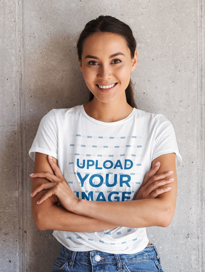 Placeit - T-Shirt Mockup of a Woman with Crossed Arms Wearing Glasses