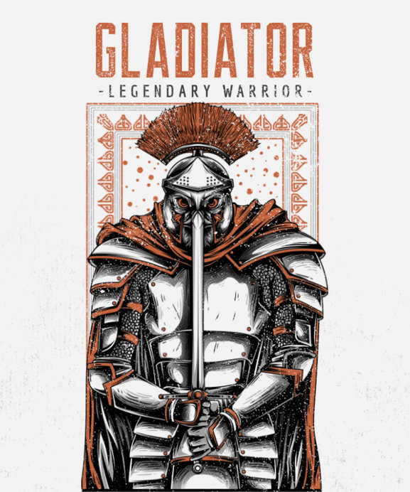 Placeit - Illustrated T-Shirt Design Featuring a Legendary Gladiator