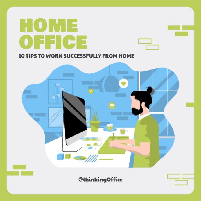 Placeit - Instagram Post Template Featuring Work From Home Illustrations
