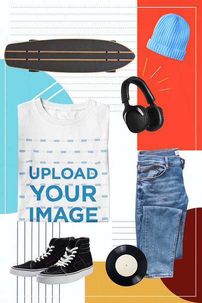 Placeit - T-Shirt Mockup Featuring a Summer-Themed Collage