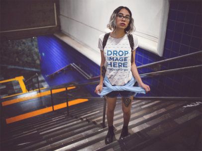 Placeit - Edgy Hispanic Woman with Sunglasses Wearing a Round Neck Tee ...