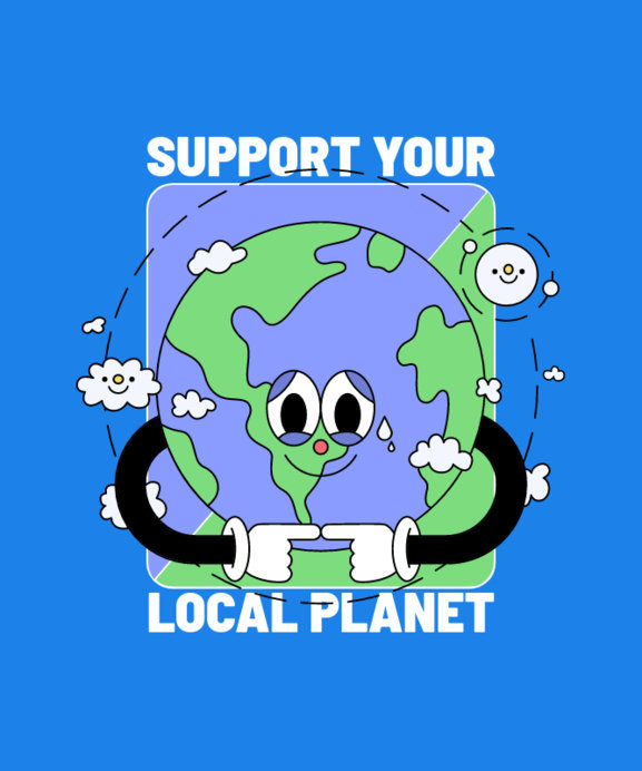Placeit - T-Shirt Design Template Featuring a Shy Planet Cartoon Character
