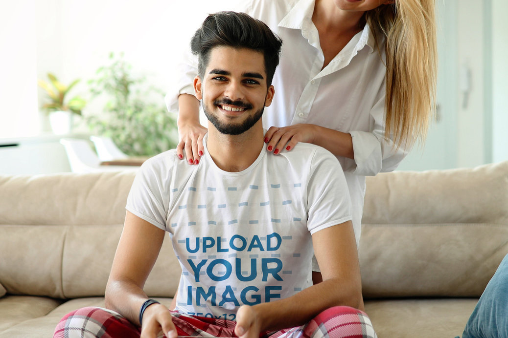 Placeit - T-Shirt Mockup of a Man Being Pampered by His Girlfriend