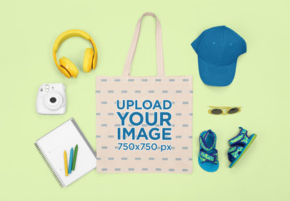 Placeit - Sublimated Tote Bag Mockup Featuring Summer Girly Items